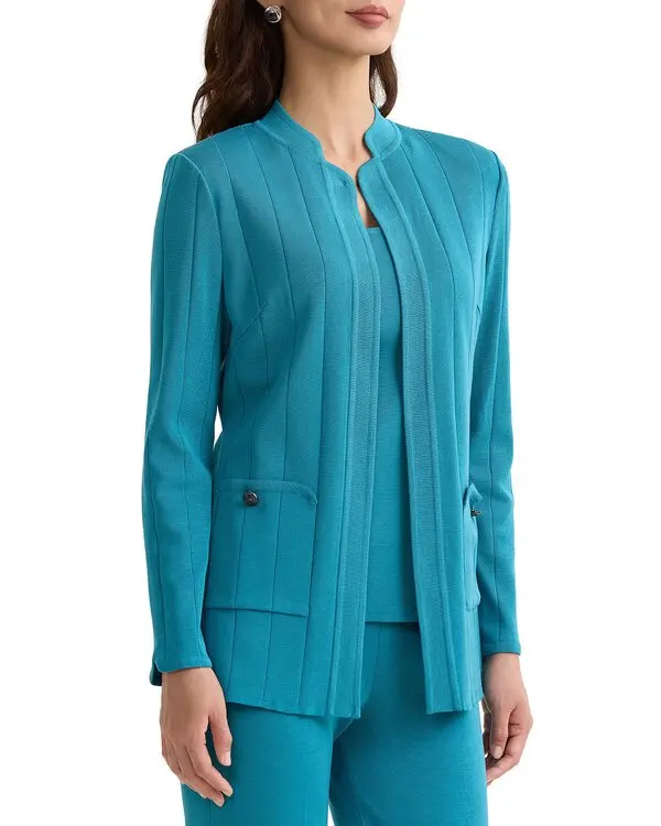 Ming Wang Textured Knit Jacket With Notch Collar And Pockets