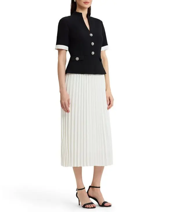 Ming Wang Noelle Pleated Crepe Maxi Dress
