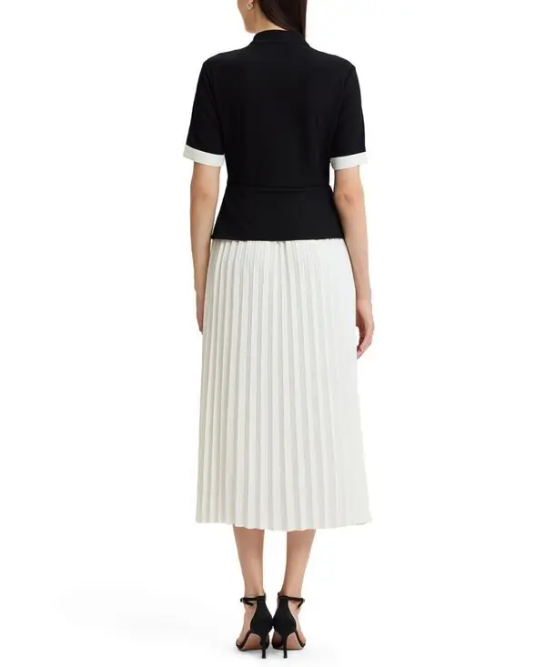 Ming Wang Noelle Pleated Crepe Maxi Dress