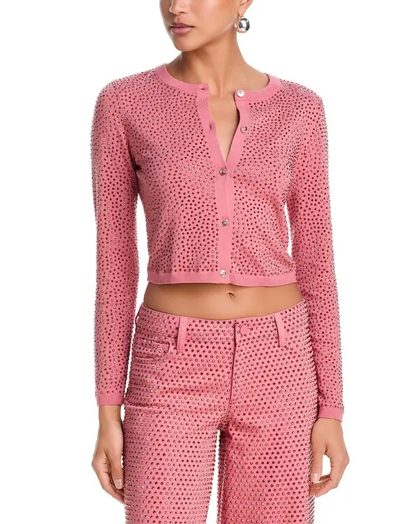 Alice + Olivia Carson Embellished Cropped Cardigan - Deep Rose