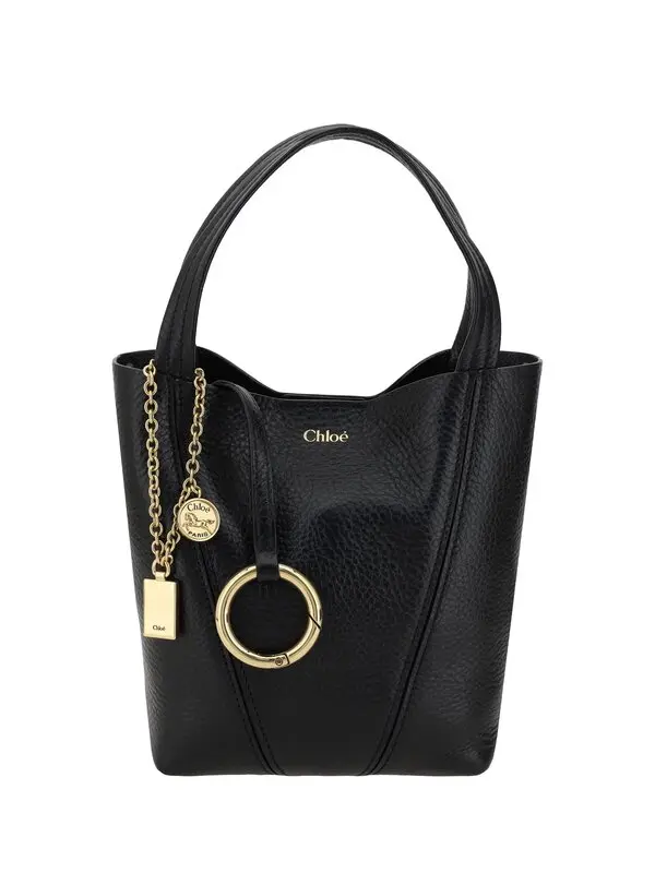 Chloé Spin Shoulder Bag In Shiny Grained Leather - Black