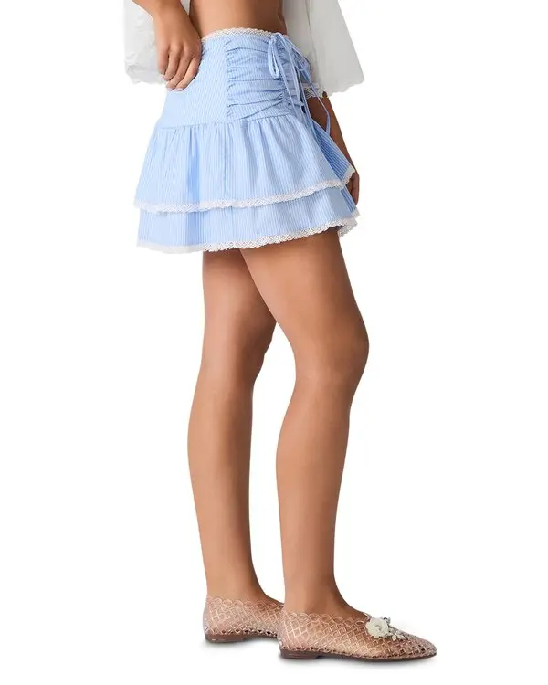 Steve Madden Darienne Tiered Stripe Skirt With Lace Trim