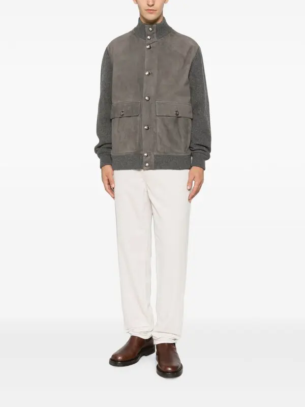 Brunello Cucinelli Leather And Knit Zip-up Jacket - Multicolor