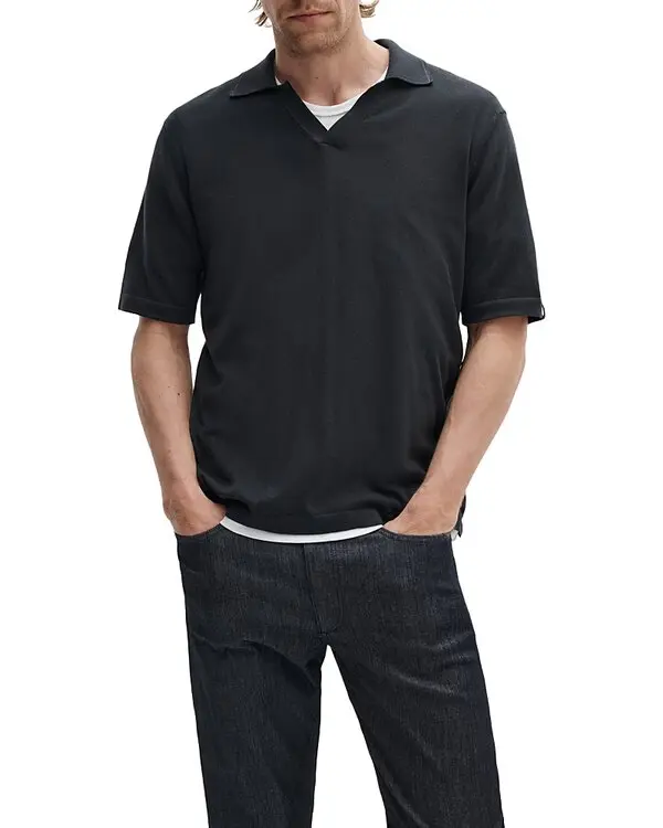 Rag & Bone Conrad Johnny Collar Silk Blend Polo Shirt - Black