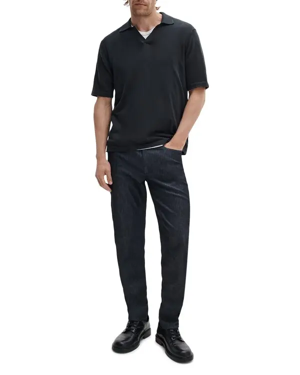 Rag & Bone Conrad Johnny Collar Silk Blend Polo Shirt - Black