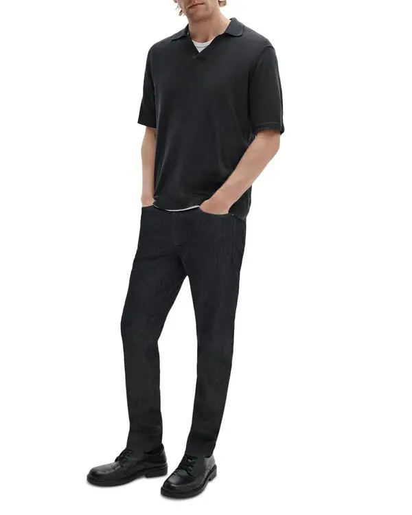 Rag & Bone Conrad Johnny Collar Silk Blend Polo Shirt - Black