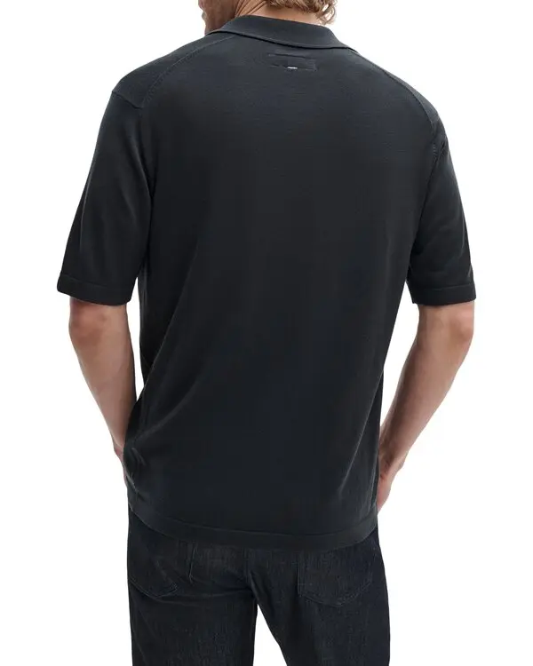 Rag & Bone Conrad Johnny Collar Silk Blend Polo Shirt - Black