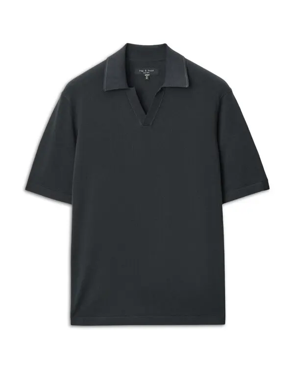 Rag & Bone Conrad Johnny Collar Silk Blend Polo Shirt - Black