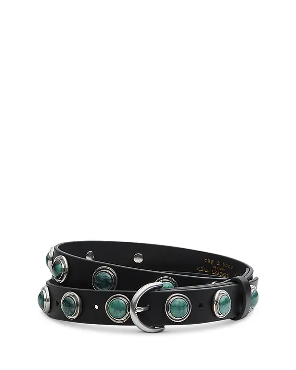 Rag & Bone Celia Studded Leather Belt - Black