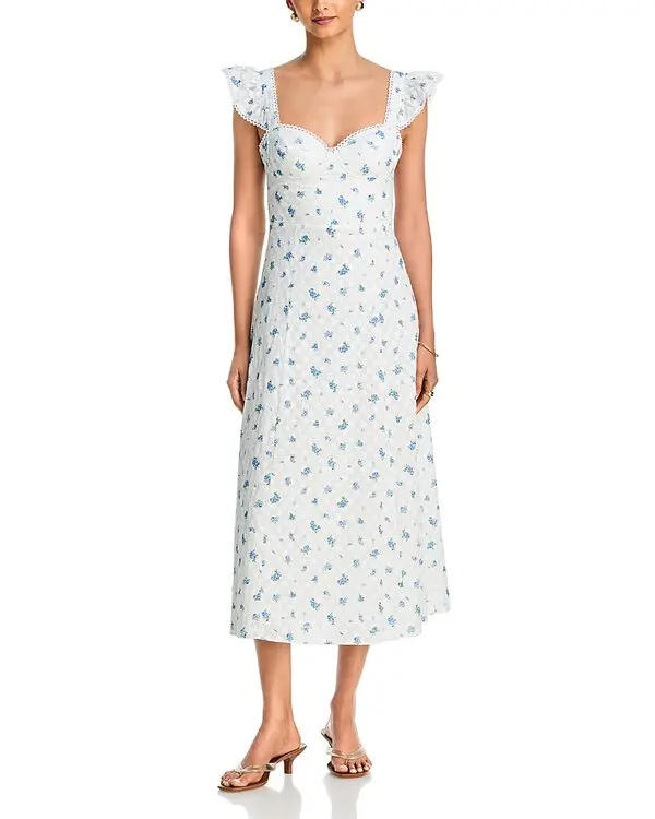 Aqua Floral Eyelet Midi Dress