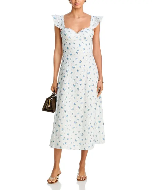 Aqua Floral Eyelet Midi Dress