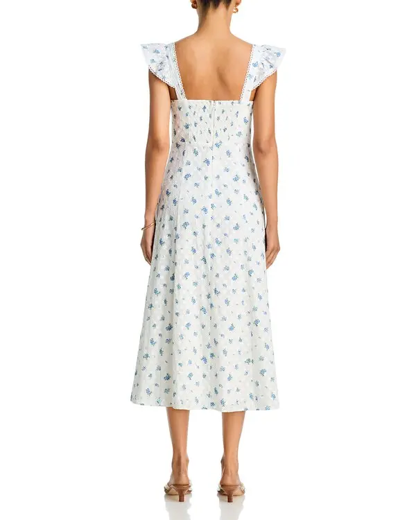 Aqua Floral Eyelet Midi Dress