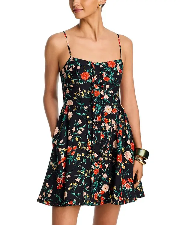 Aqua Floral Button Front Mini Dress - Black Multi