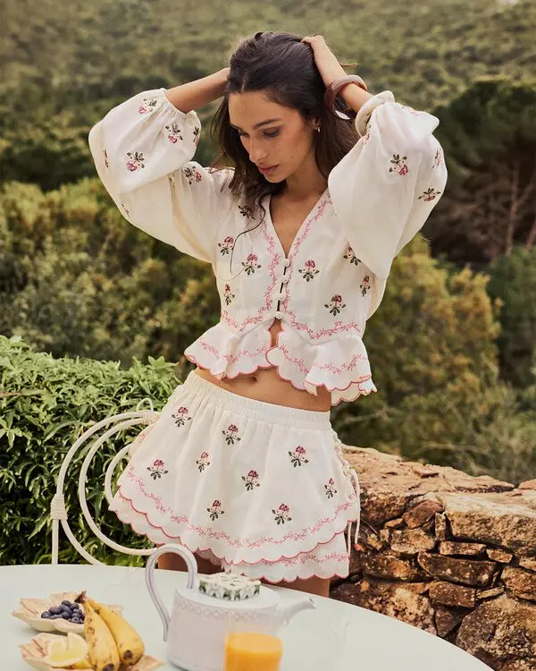 Aqua Bendita Floral Embroidered Top