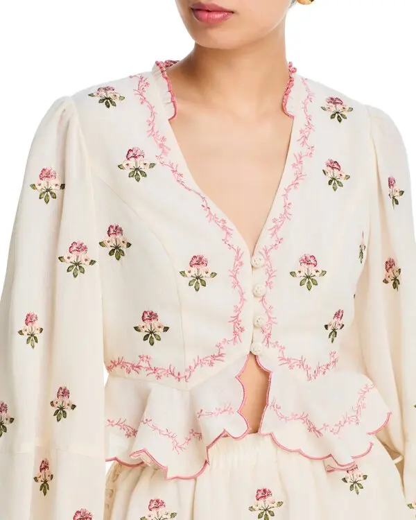 Aqua Bendita Floral Embroidered Top
