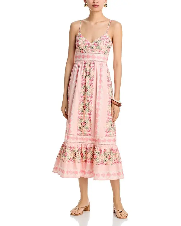 Aqua X Agua Bendita Ladder Stitch Floral Midi Dress - Pink Multi