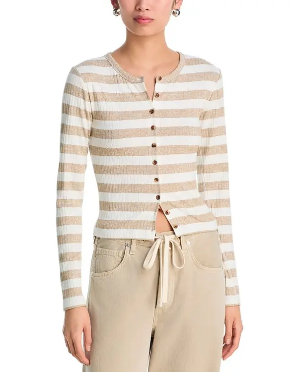 Rag & Bone Knit Wide Rib Stripe Cardigan - Toffee