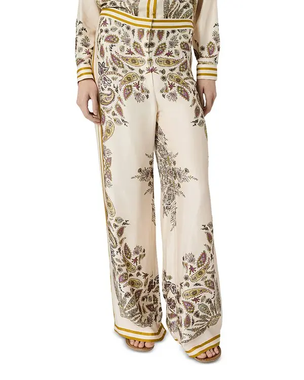 Gerard Darel Amanya Paisley Print Viscose Wide Leg Pants