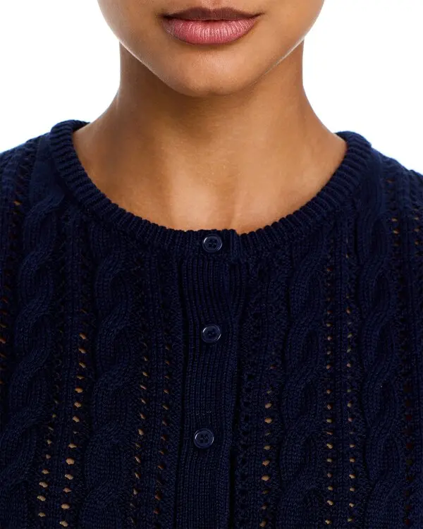 Aqua Pointelle Short Sleeve Cardigan