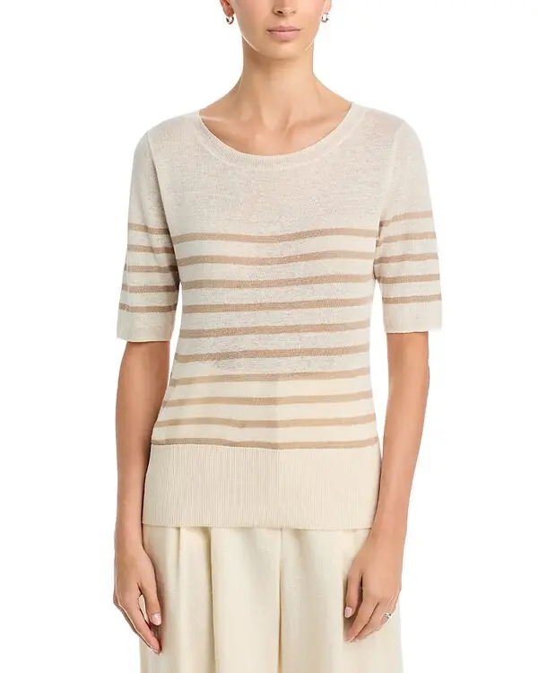 Majestic Filatures Striped Linen Boat Neck Top