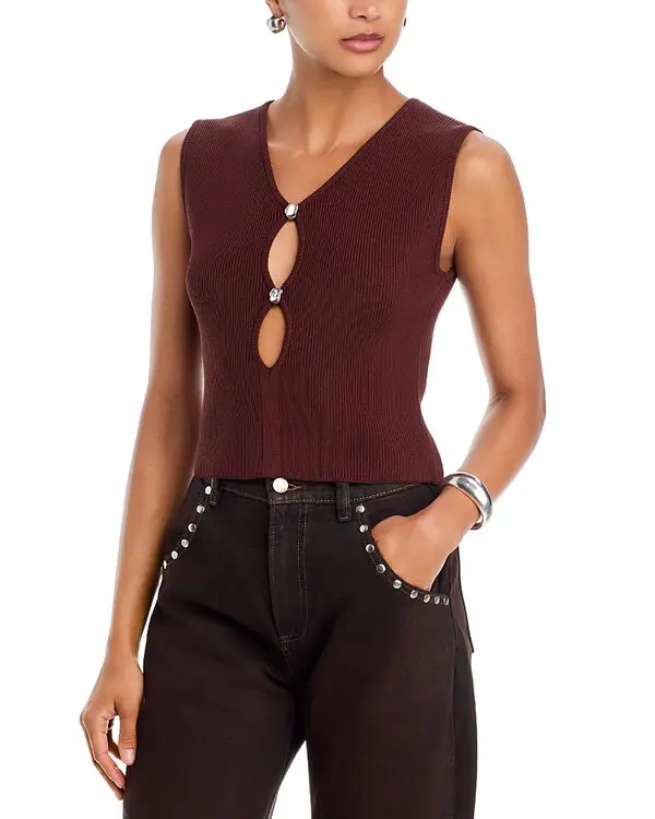 Aqua Shine Knit Button Tank - Rust