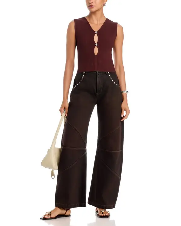 Aqua Shine Knit Button Tank - Rust