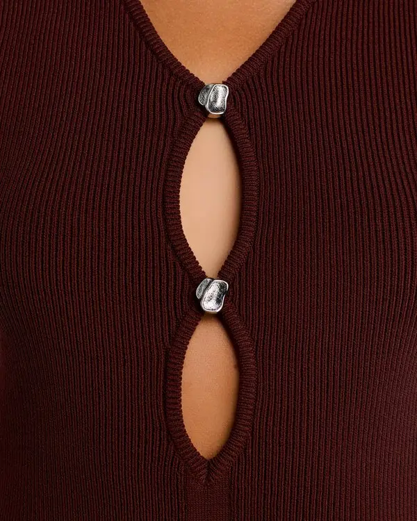 Aqua Shine Knit Button Tank - Rust