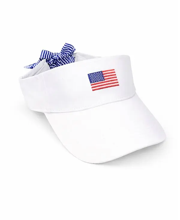 BITS & BOWS Embroidered Flag Bow Visor - White