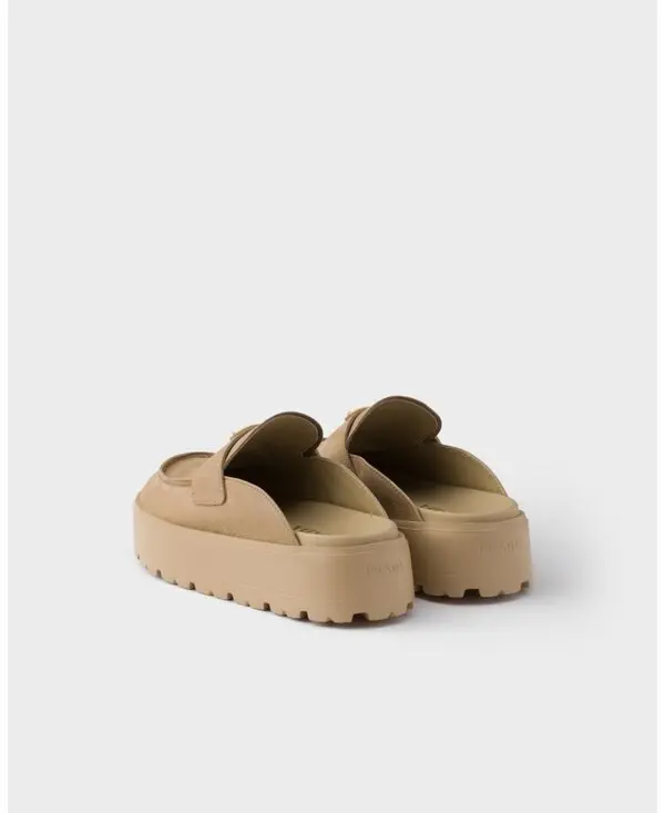 Prada Nubuck Flatform Mules - Neutral
