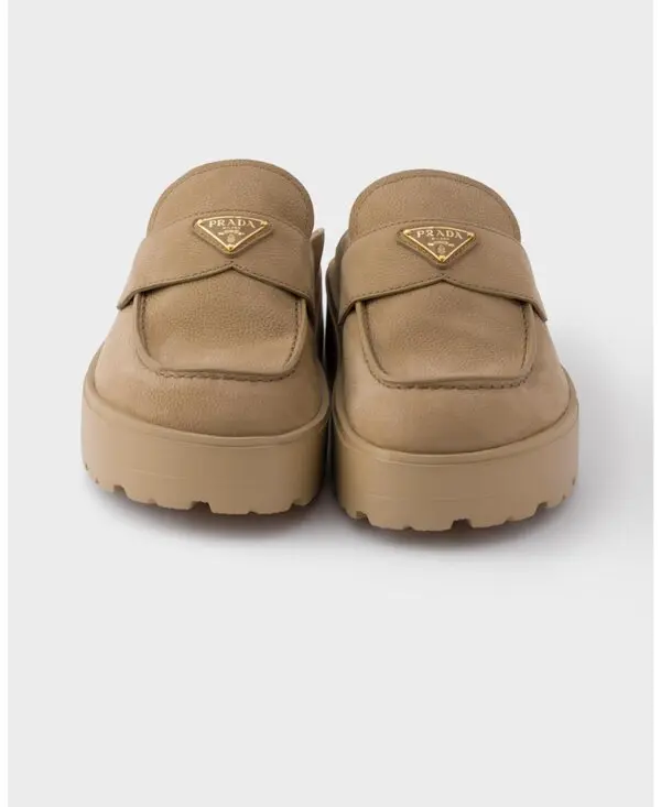 Prada Nubuck Flatform Mules - Neutral