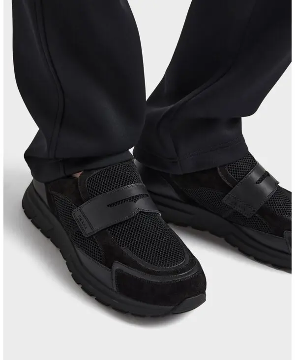 Prada Prax Mesh Fabric And Leather Loafers - Black