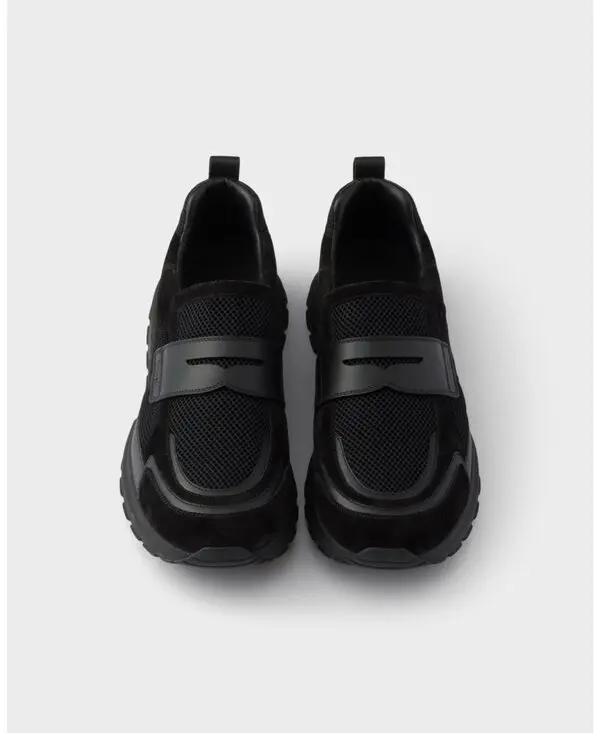 Prada Prax Mesh Fabric And Leather Loafers - Black