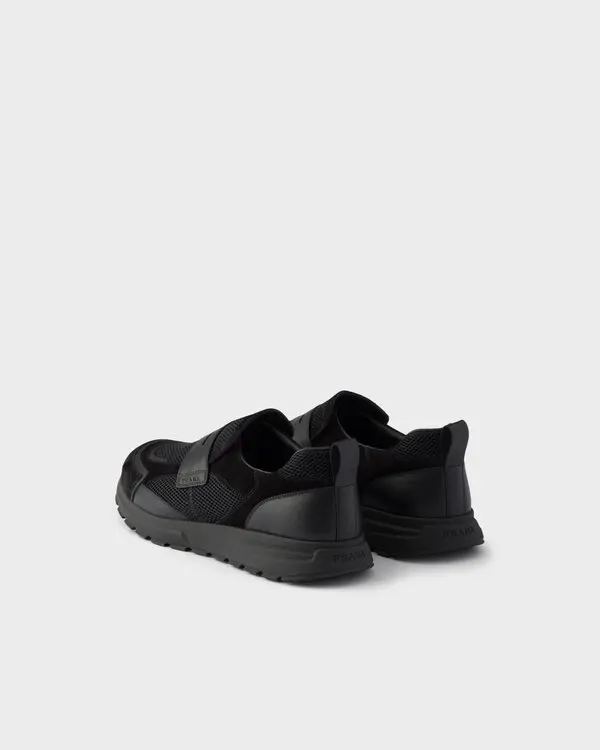 Prada Prax Mesh Fabric And Leather Loafers - Black