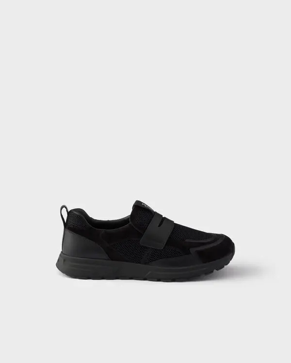 Prada Prax Mesh Fabric And Leather Loafers - Black