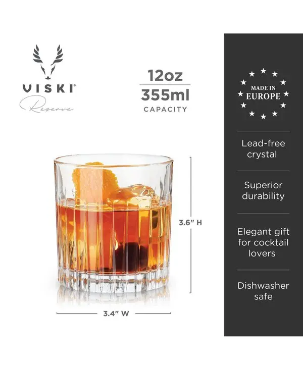 VISKI Reserve Milo Crystal Rocks Glasses, Set Of 4