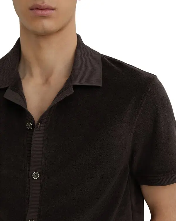 REISS Eden Short Sleeve Towelling Shirt - Chocolate