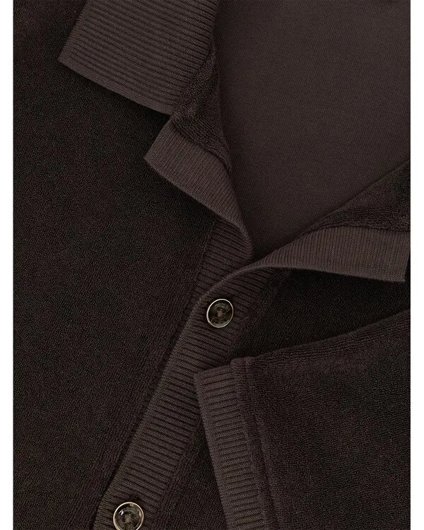 REISS Eden Short Sleeve Towelling Shirt - Chocolate