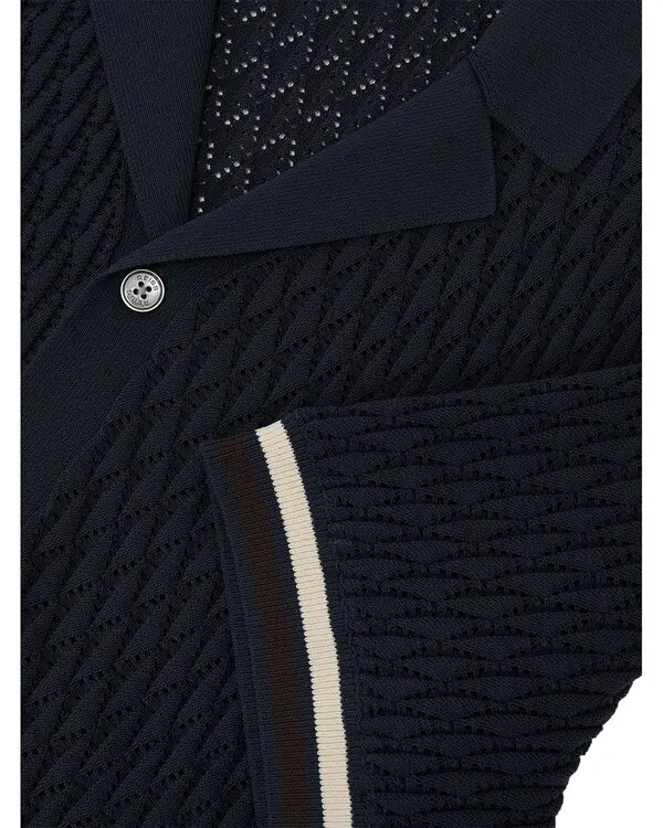 REISS Bilsby Geometric Knit Short Sleeve Shirt - Navy