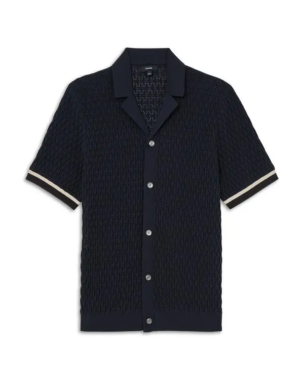 REISS Bilsby Geometric Knit Short Sleeve Shirt - Navy