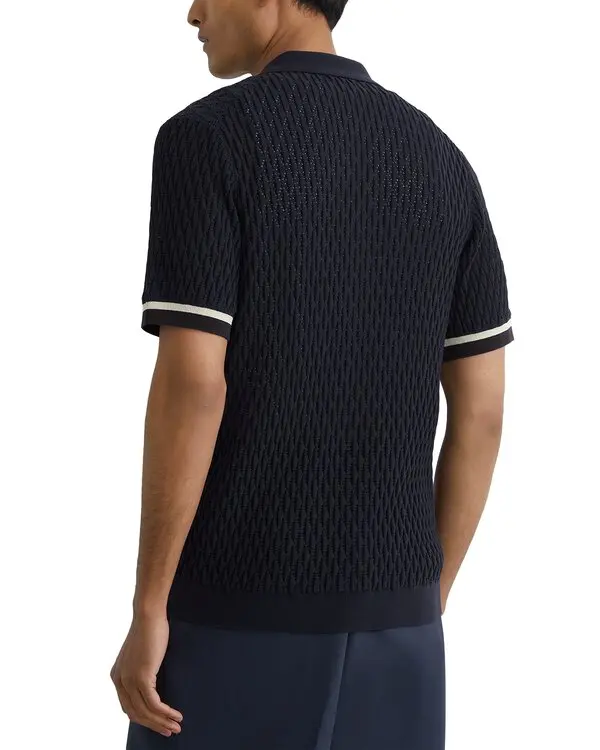 REISS Bilsby Geometric Knit Short Sleeve Shirt - Navy