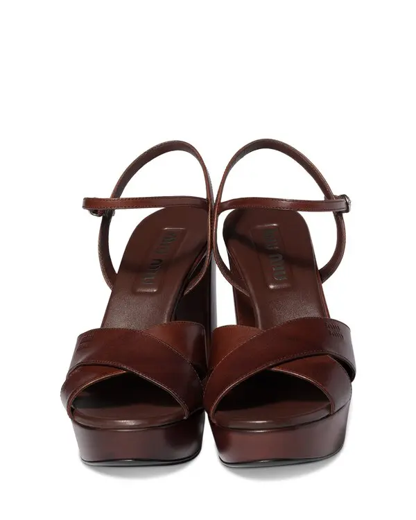 Miu Miu Leather Platform Sandals - Caffe'