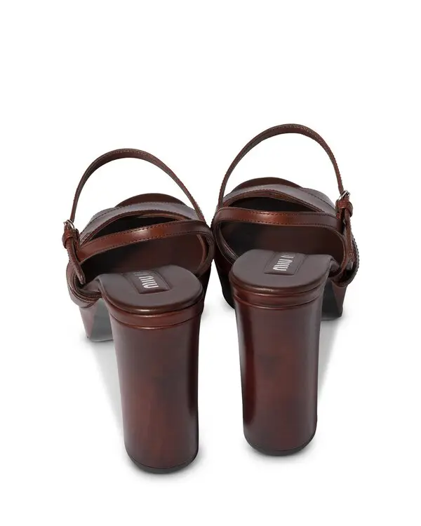 Miu Miu Leather Platform Sandals - Caffe'
