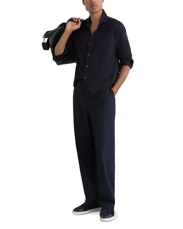 REISS Dasilva Garment Dyed Pique Shirt - Navy