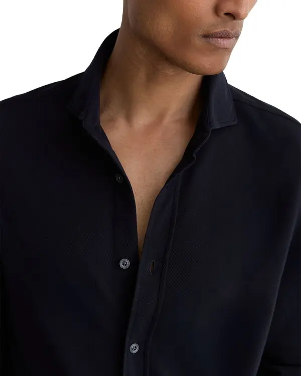 REISS Dasilva Garment Dyed Pique Shirt - Navy