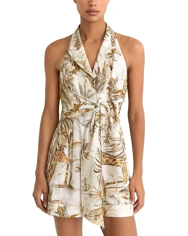 REISS Estelle Printed Halter Neck Romper - Neutral