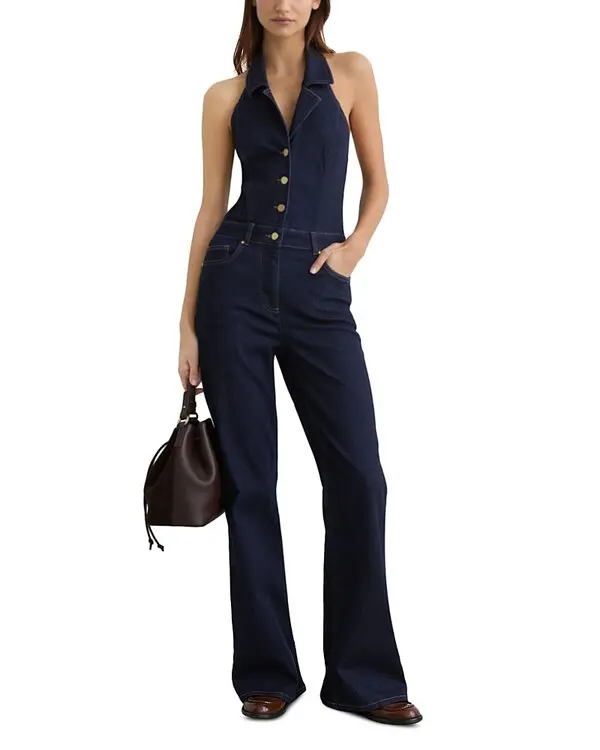 REISS Lolita Denim Jumpsuit - Indigo Blue