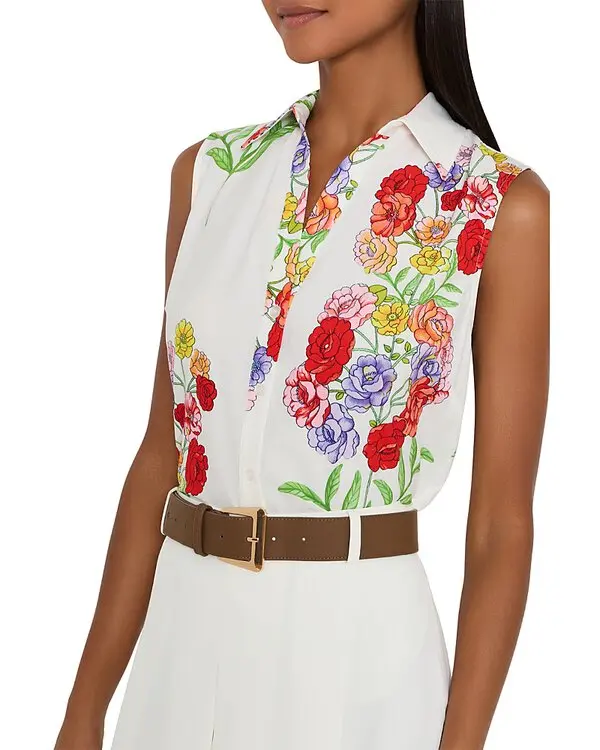 MILLY Josephine Floral Print Sleeveless Shirt