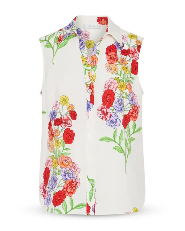 MILLY Josephine Floral Print Sleeveless Shirt