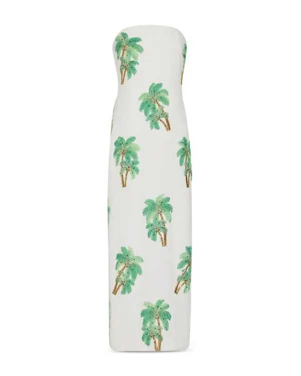 MILLY Clara Embellished Maxi Dress With Palm Tree Print - White Multi