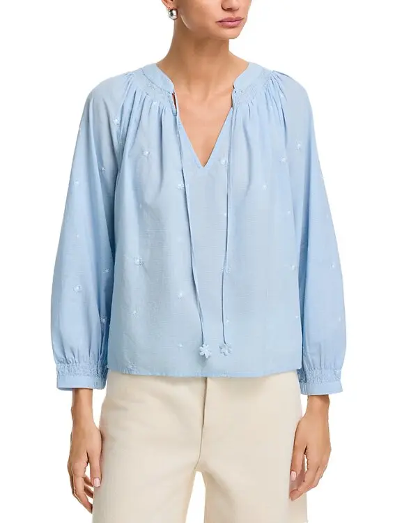 Velvet By Graham & Spencer Sylvie Peasant Top With Embroidered Detail